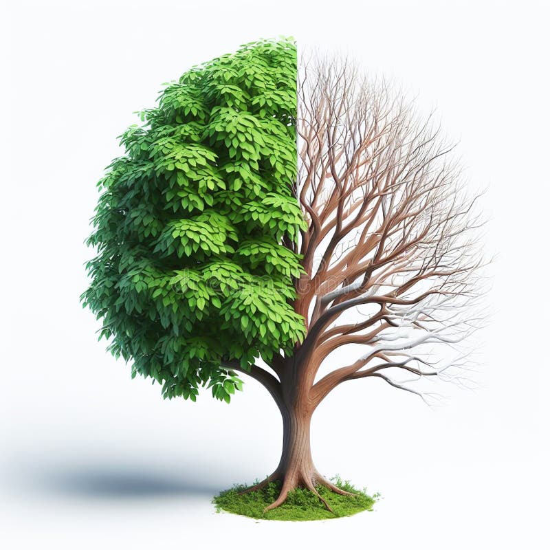 Illustration with Half of the Tree Dry and the Other Half Lush ...