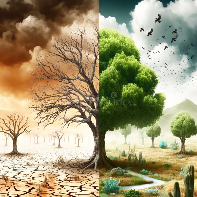 Illustration with Half of the Tree Dry and the Other Half Lush ...