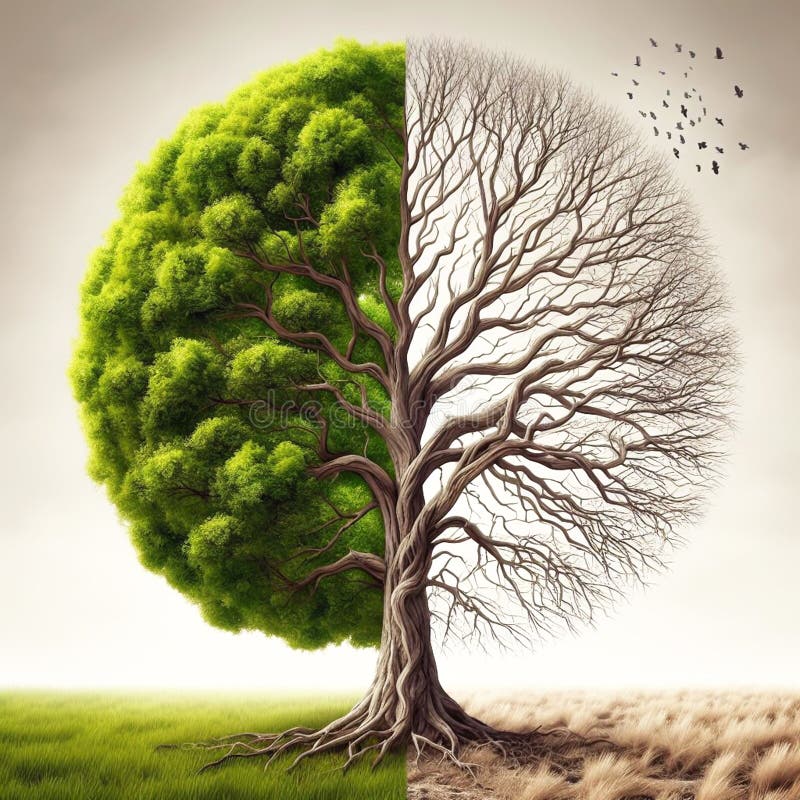 Illustration with Half of the Tree Dry and the Other Half Lush ...