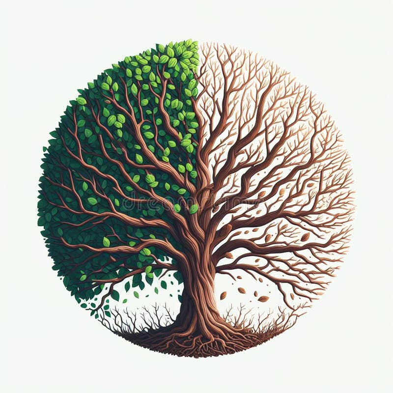 Illustration with Half of the Tree Dry and the Other Half Lush ...
