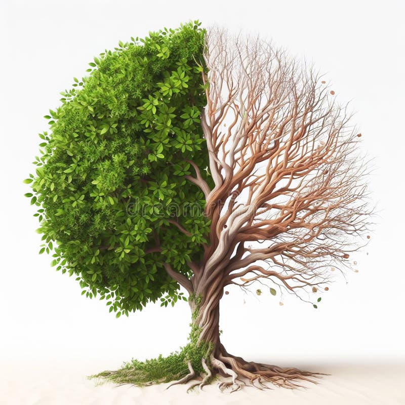 Illustration with Half of the Tree Dry and the Other Half Lush ...