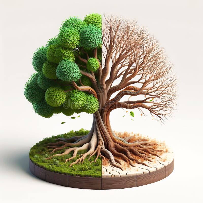 Illustration with Half of the Tree Dry and the Other Half Lush ...