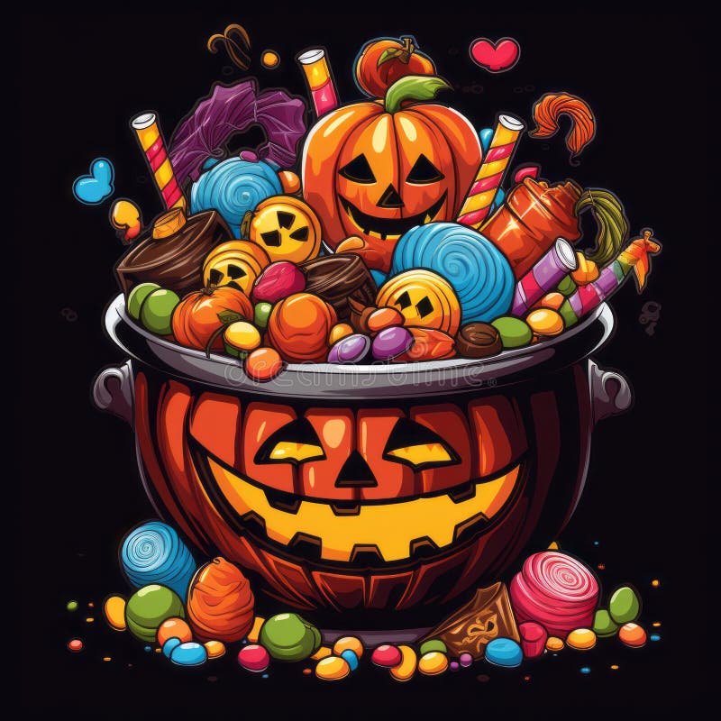 An Illustration of a Halloween Bucket Full of Candy Stock Illustration ...