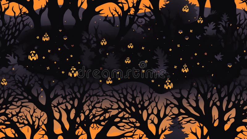 An Illustration of a Halloween Forest with Trees and Lanterns Stock ...