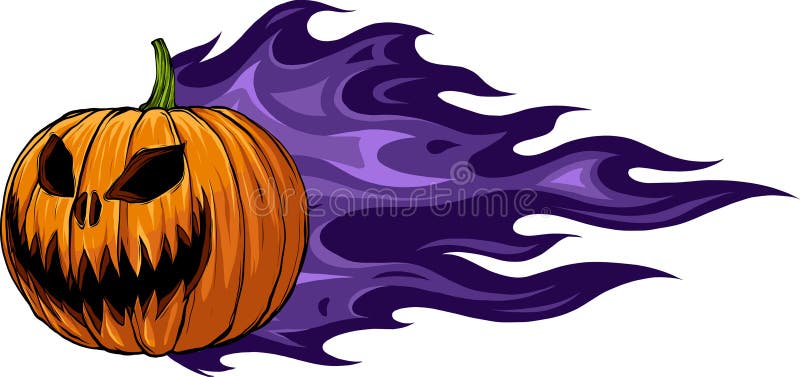 Vector Illustration Halloween Pumpkin with Fire on White Background ...