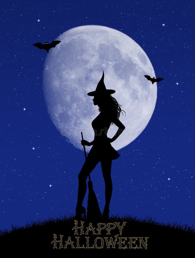 Witch in the moonlight. stock vector. Illustration of halloween - 61362464