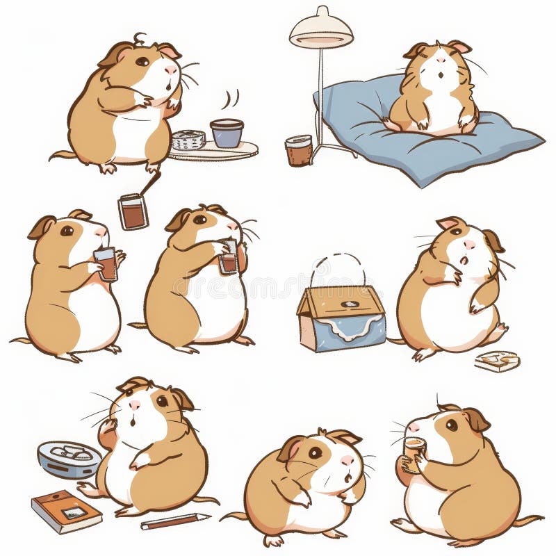 Illustration of a Hamster in Various Poses and Actions Set. Stock ...
