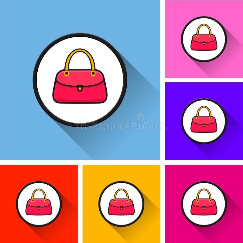 Hand Bag Icons with Long Shadow Stock Vector - Illustration of handbag ...
