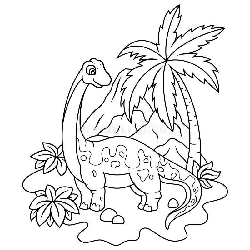 Hand Drawn of Brontosaurus Line Art Stock Vector - Illustration of ...