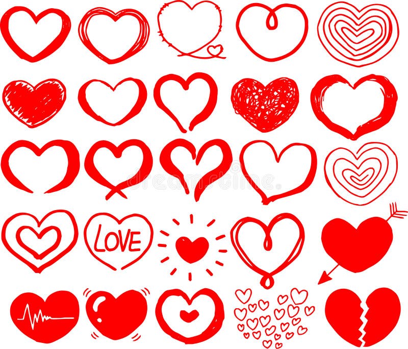 Illustration of Hand Drawn Cute Red Heart Set Stock Vector ...