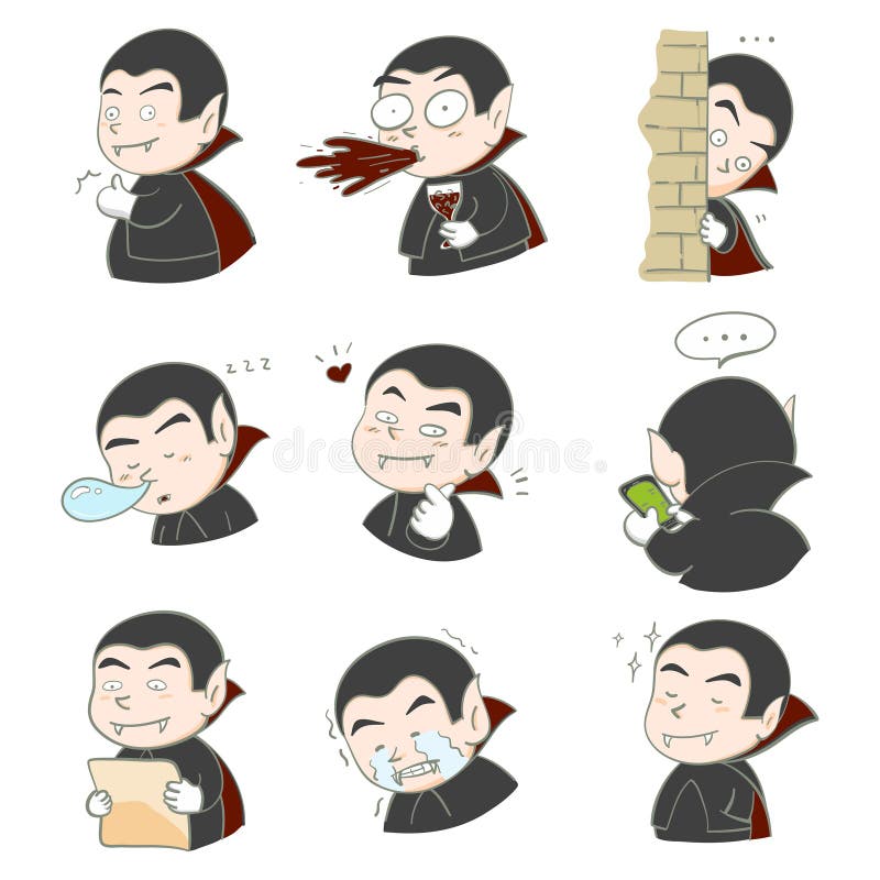 Illustration Hand Drawn Dracula Vampire Many Emotion Character Design ...