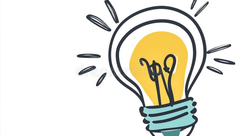 Illustration of a Hand-Drawn Lightbulb Glowing Stock Illustration ...