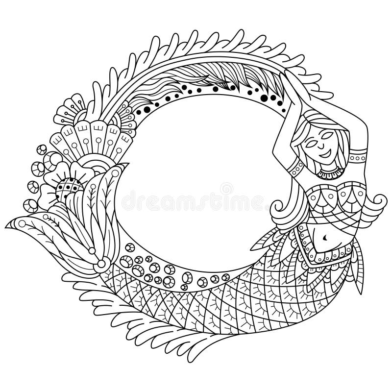 Hand Drawn of Mermaid in Zentangle Style Stock Vector - Illustration of ...