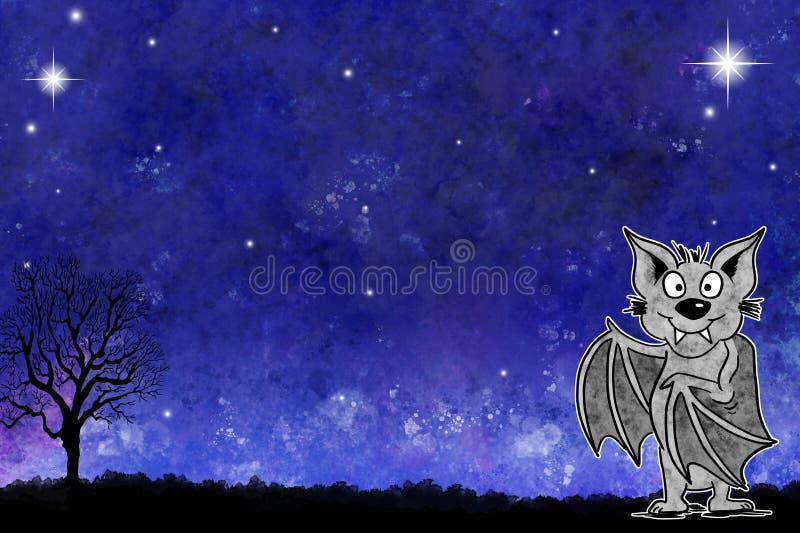 Illustration of a Presenting Cartoon Bat in Night Sky with Copy Space ...