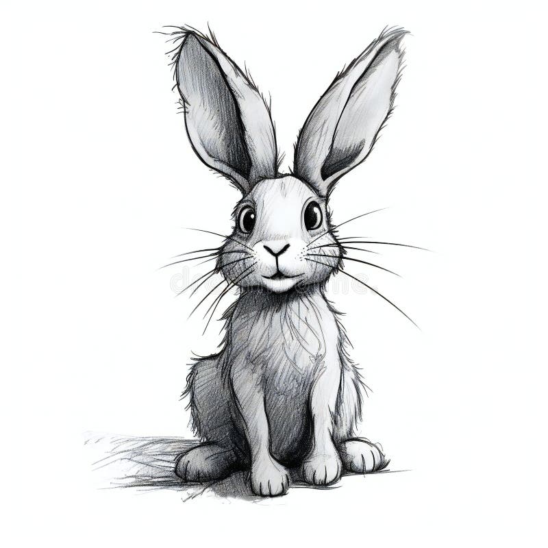 Rabbit Sketch, Hand Drawn Illustration of Bunny on White Background ...