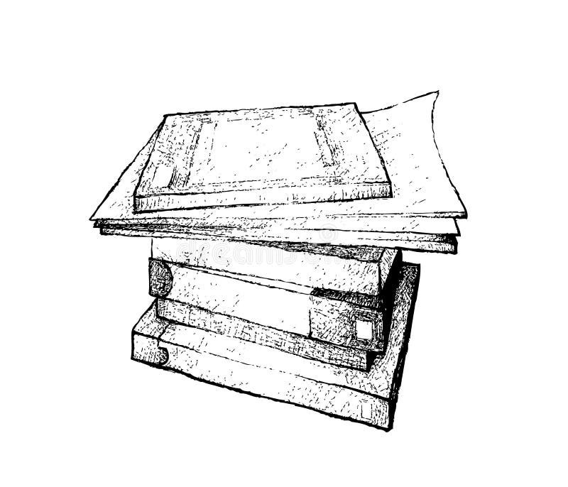 Hand Drawn Stack of Books on White Background Stock Vector ...