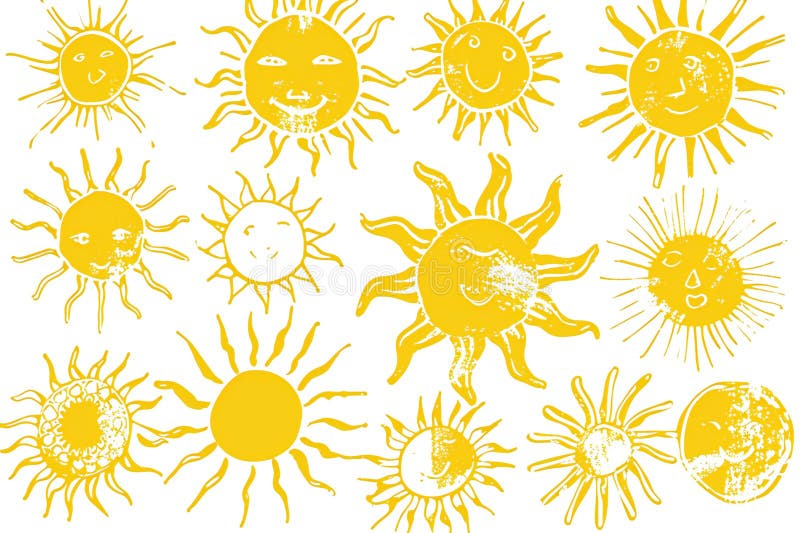 Hand drawn sun icon set stock illustration. Illustration of sunbeam ...