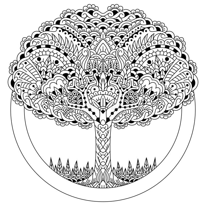 Hand Drawn of Tree in Zentangle Style Stock Vector - Illustration of ...