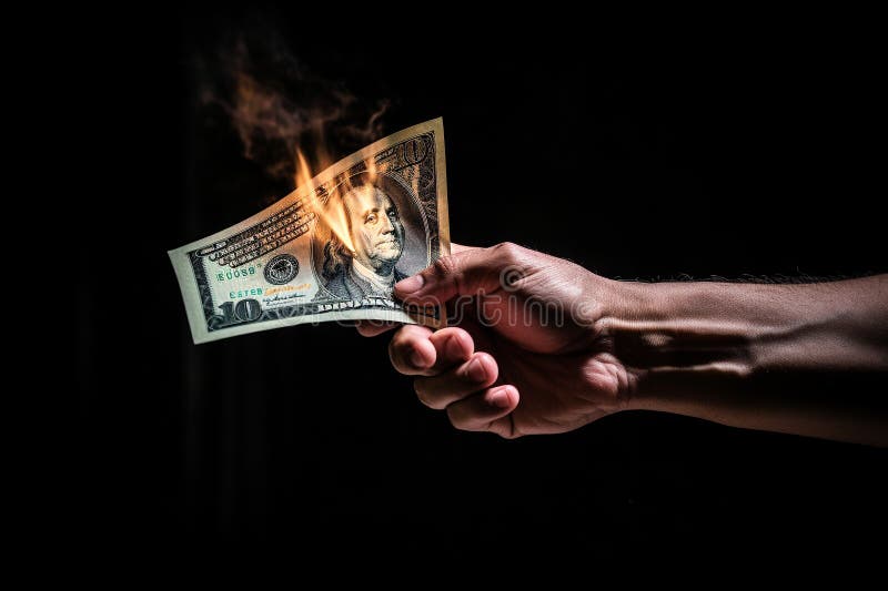 Illustration of a Hand Holding a Dollar Bill that is on Fire ...