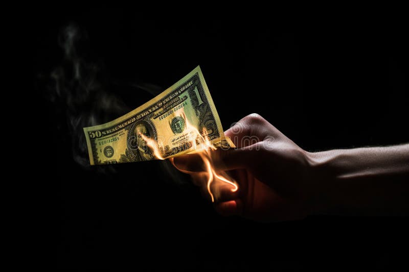 Illustration of a Hand Holding a Dollar Bill that is on Fire ...