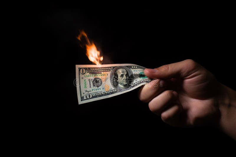 Illustration of a Hand Holding a Dollar Bill that is on Fire ...