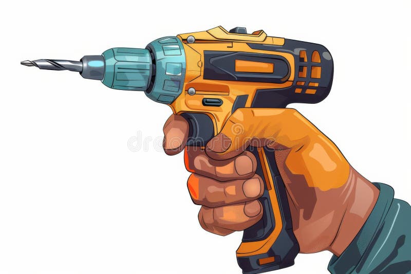Illustration of a Hand Holding an Electric Drill, Showcasing a Powerful ...