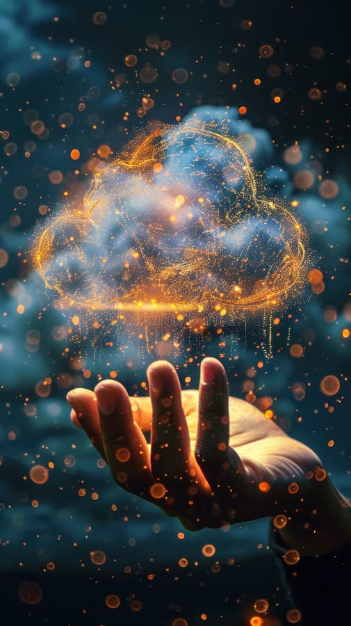An Illustration of a Hand Holding a Glowing Cloud in the Palm of Its ...