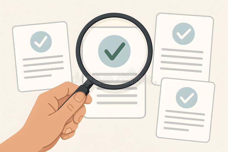 Document Audit Checklist with Magnifying Glass for Review and Approval ...