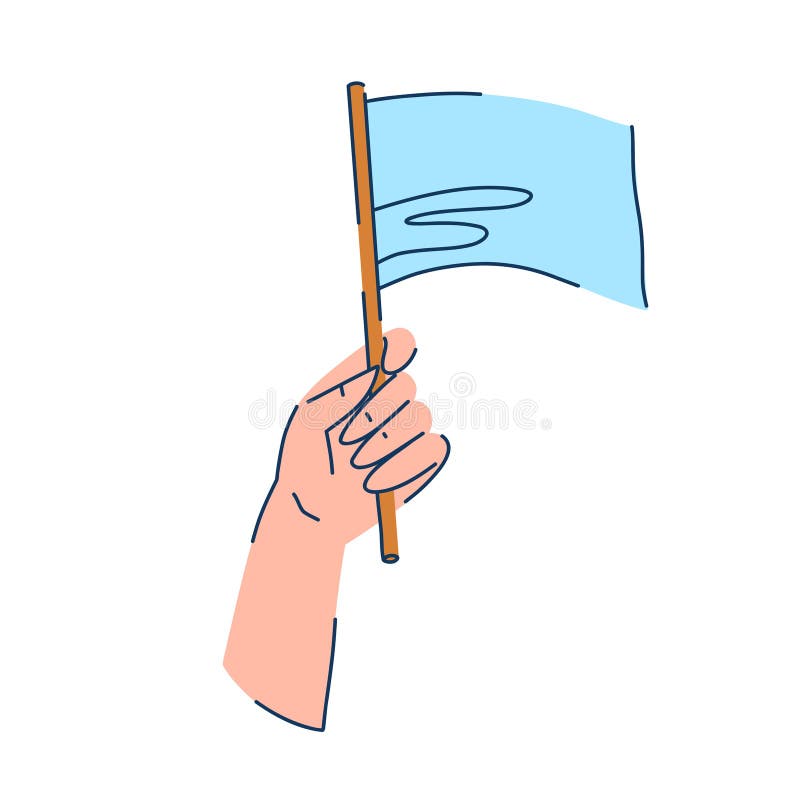 Illustration of a Hand Holding a Pale Blue Small Flag in Flat Style Fan ...