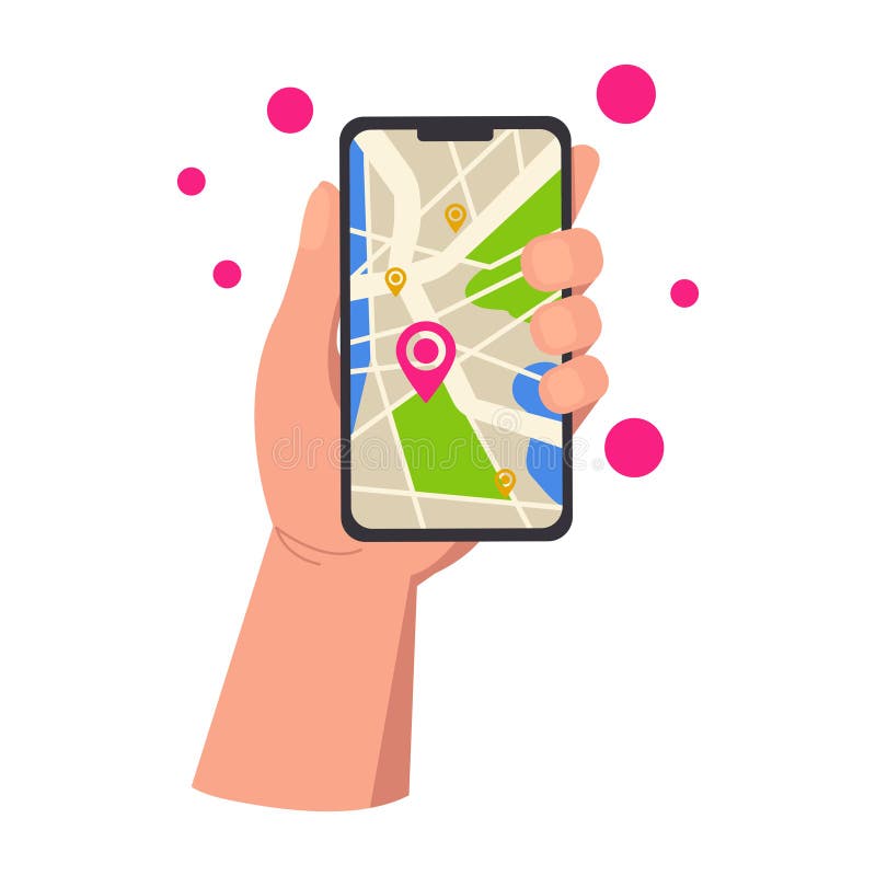 Illustration of a Hand Holding a Phone with an Open Card. Get, Find ...