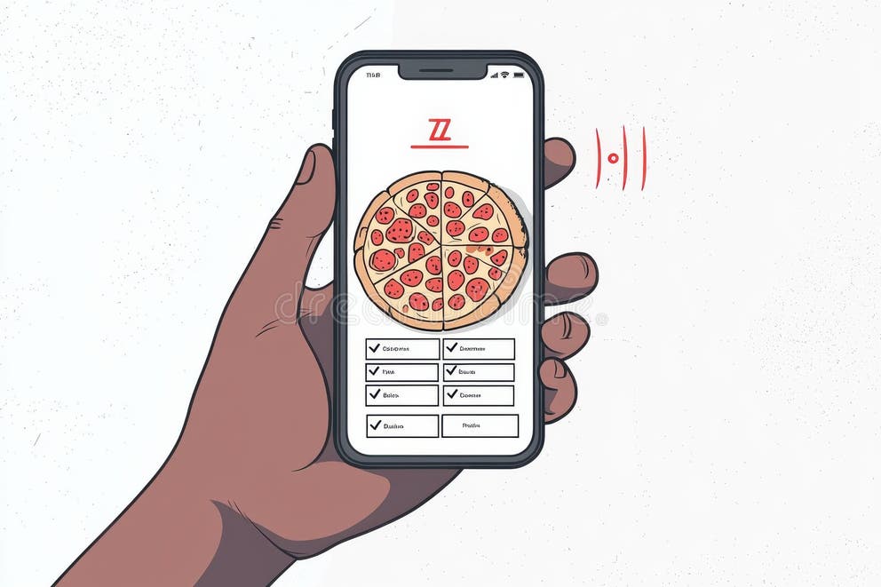 Person Navigating a Pizza Ordering App on a Smartphone Screen Stock ...