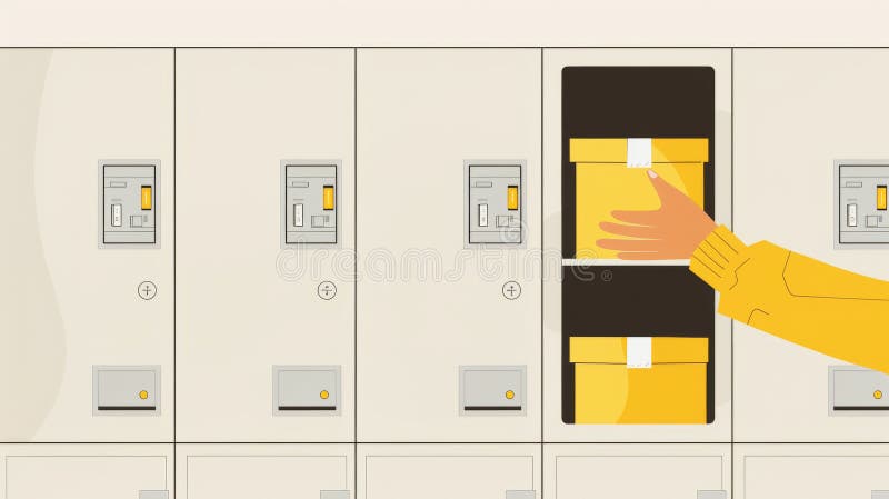 Illustration of Hand Placing Package in Automated Locker. Smart ...