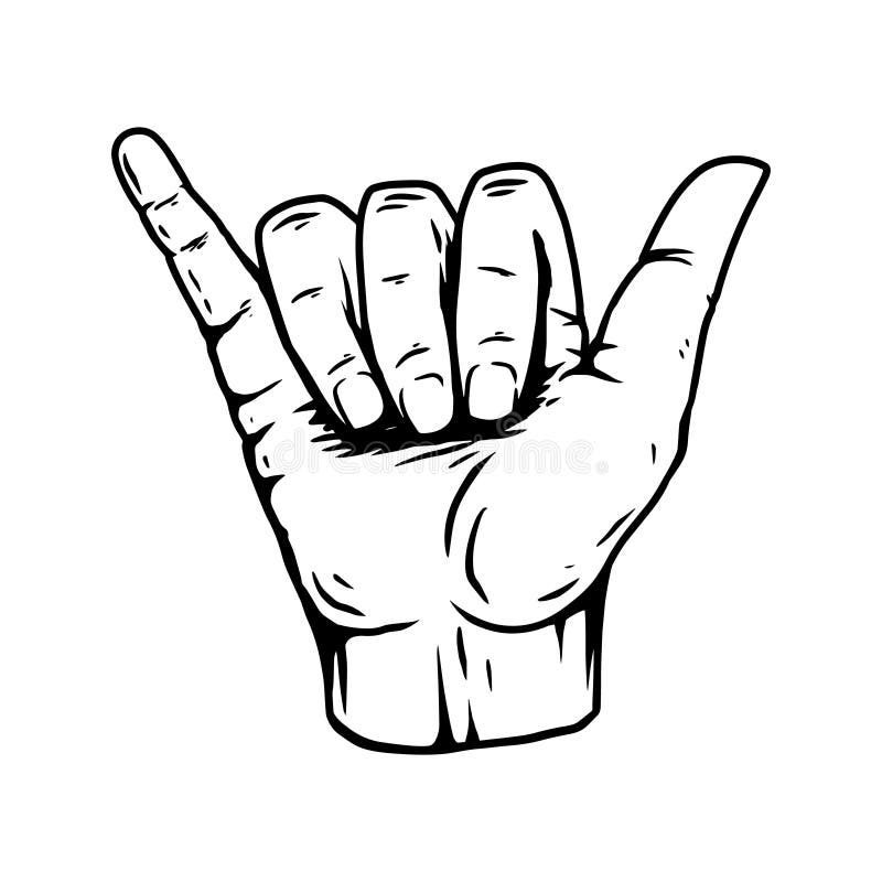 Illustration of Hand with Shaka Sign. Design Element for Poster, Card ...