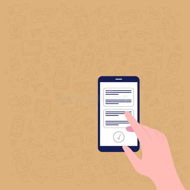 Illustration of Hand Using Smart Phone Texting New Important Message ...