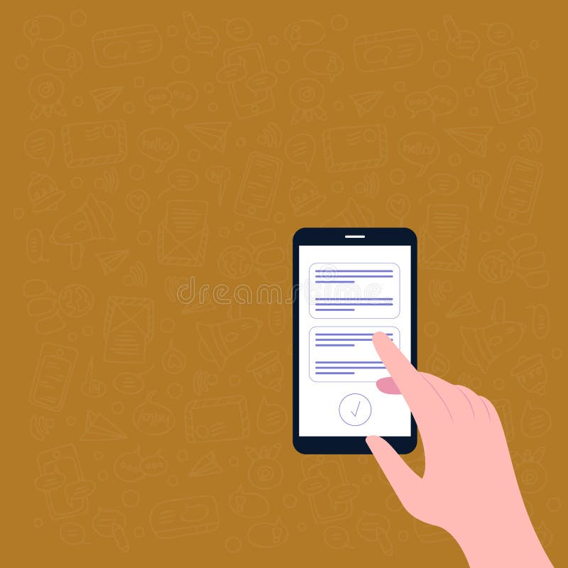 Illustration of Hand Using Smart Phone Texting New Important Message ...