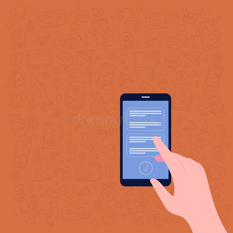 Illustration of Hand Using Smart Phone Texting New Important Message ...