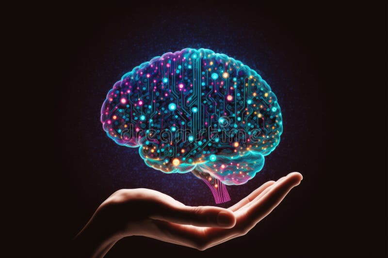 Brain on a hand stock illustration. Illustration of network - 276868592