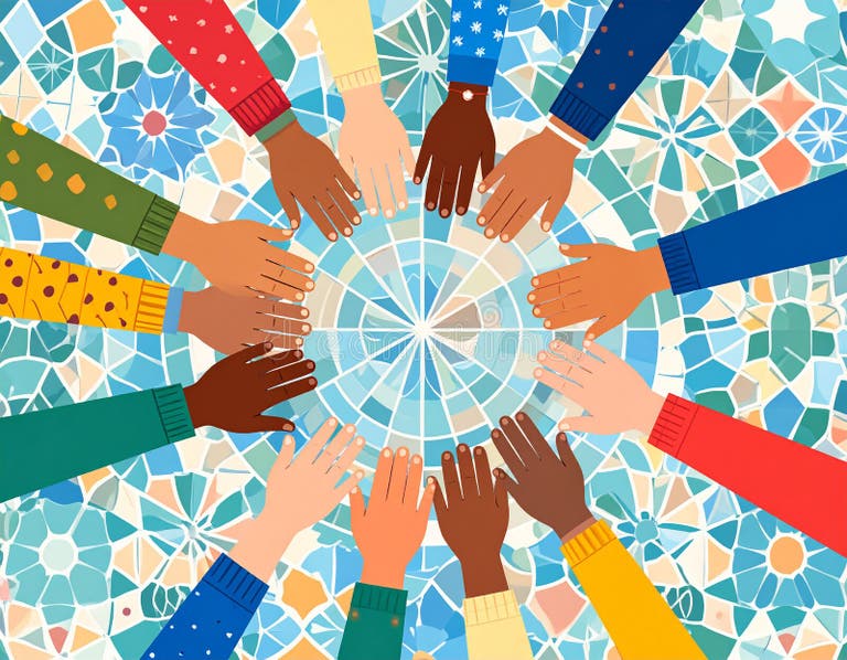 Illustration of Hands Assembling a Mosaic of Interlocking Puzzle Pieces Stock Illustration ...