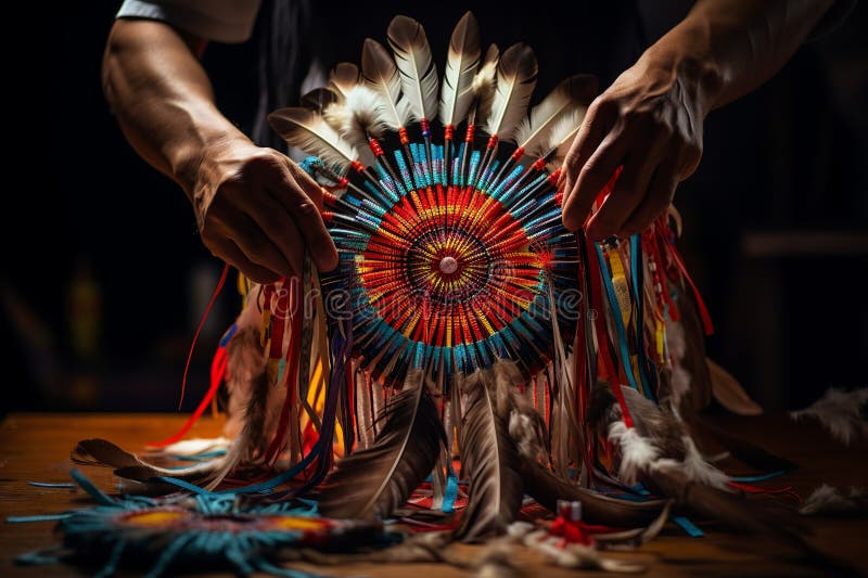 Illustration of Hands Craft a Traditional Native American Headdres ...