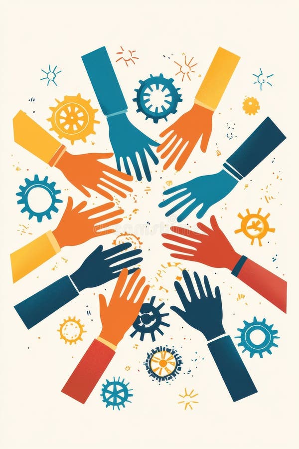 Illustration of Hands and Gears Symbolizing Diverse Collaboration and ...