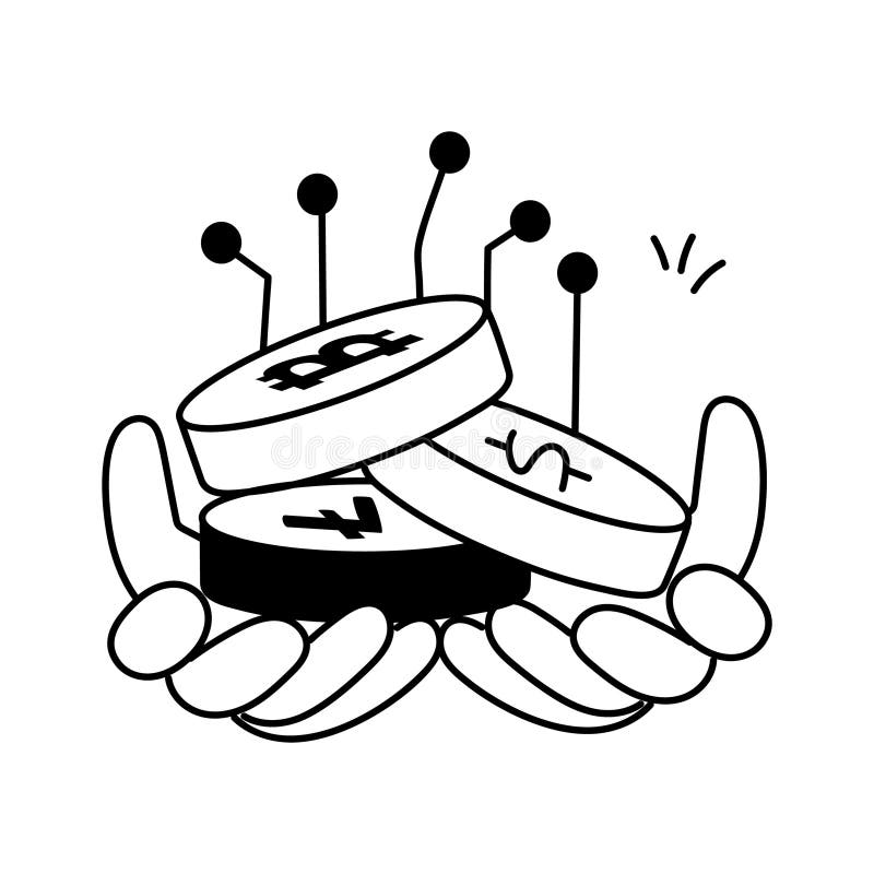 Illustration of Hands Holding a Stack of Crypto Coins, Ready To Use ...
