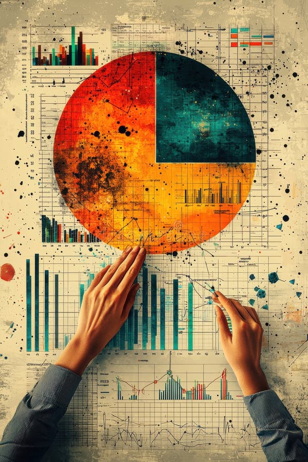 Illustration of Hands Interacting with Abstract Data Charts and Graphs ...