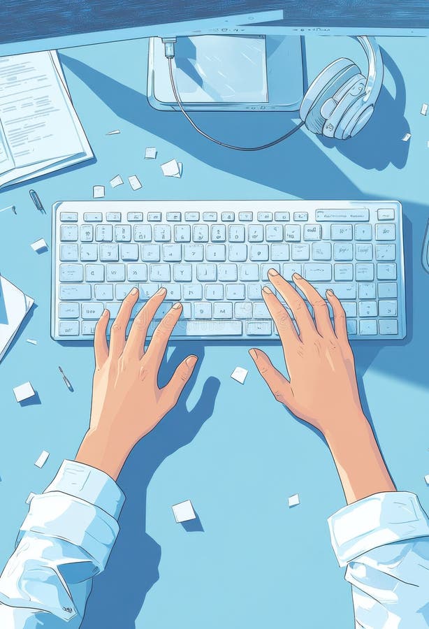 Illustration of Hands Typing on a Keyboard in a Work Setting Stock ...