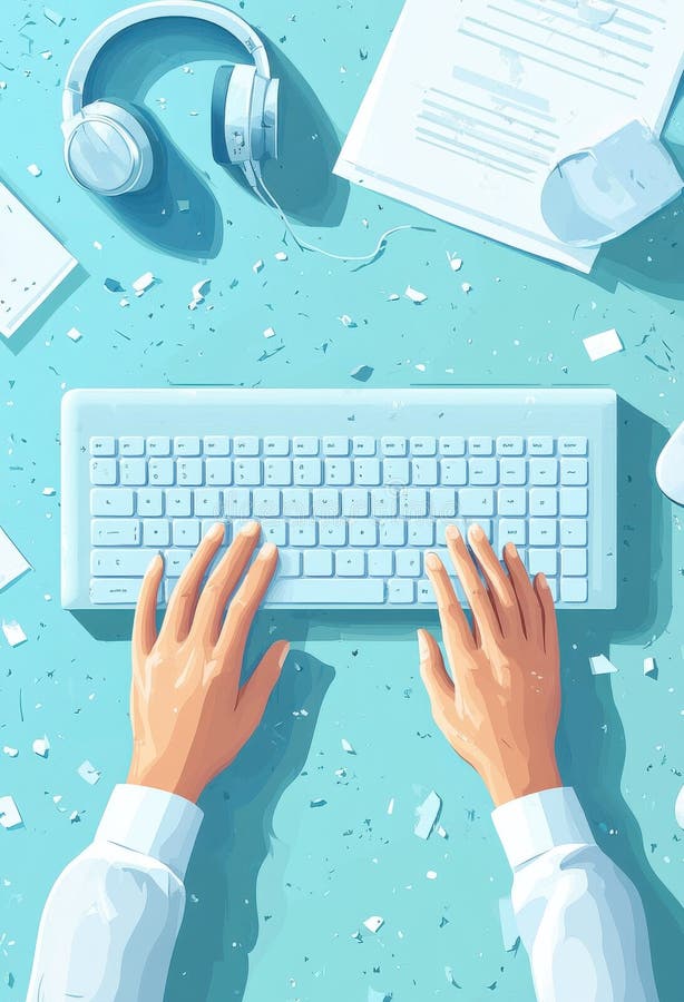 Illustration of Hands Typing on a Keyboard in a Work Setting Stock ...