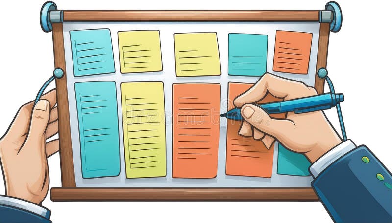 Illustration of Hands Writing on a Colorful Task Board Stock ...