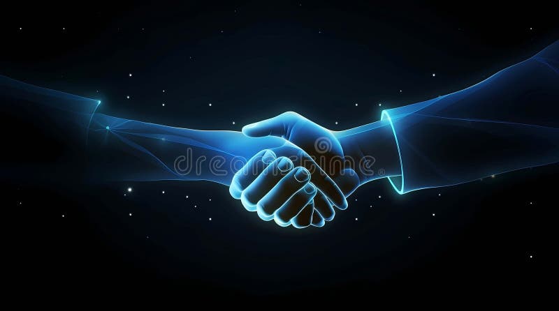 Illustration of a Handshake in Blue Light with Stars on the Background ...