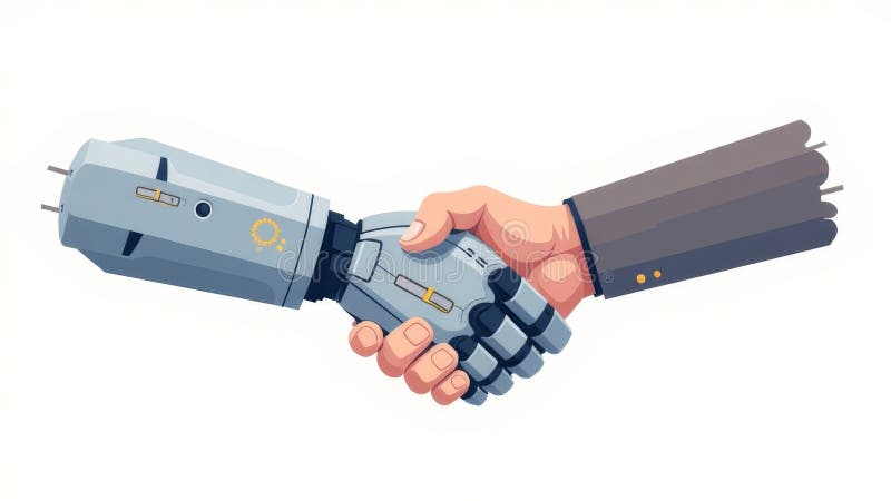 Illustration Handshake of Human and Robot Hands with Artificial ...