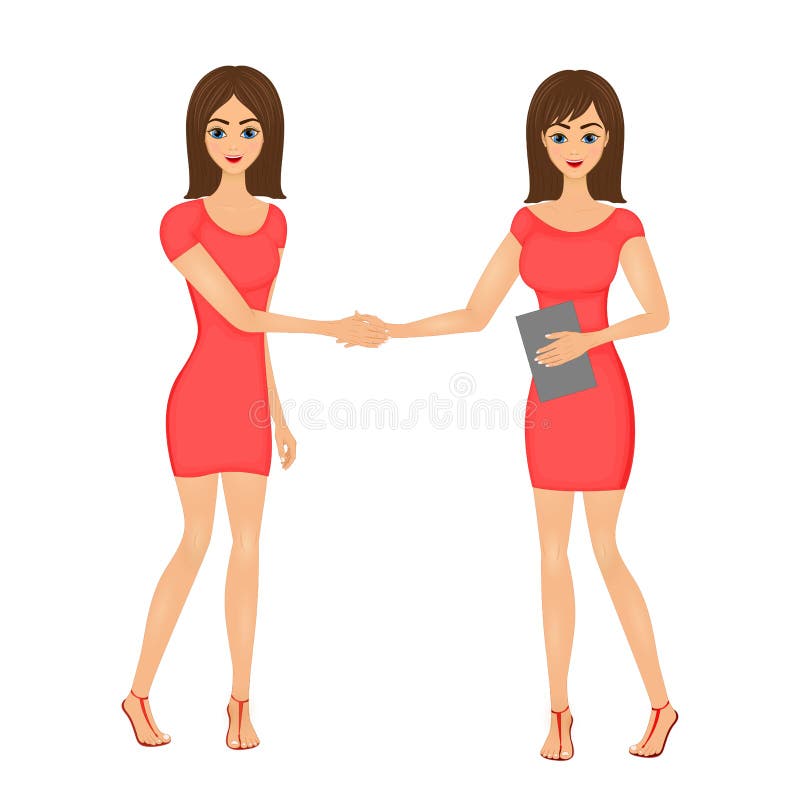 Illustration of a Handshake of Two Cute Cartoon Girls Stock Vector ...