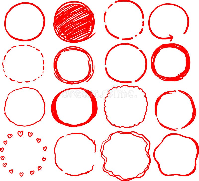 Handwritten Red Circle Variations Set Stock Vector - Illustration of ...
