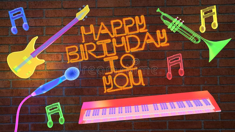 Illustration with "HAPPY BIRTHDAY TO YOU" with Instruments. 3d ...